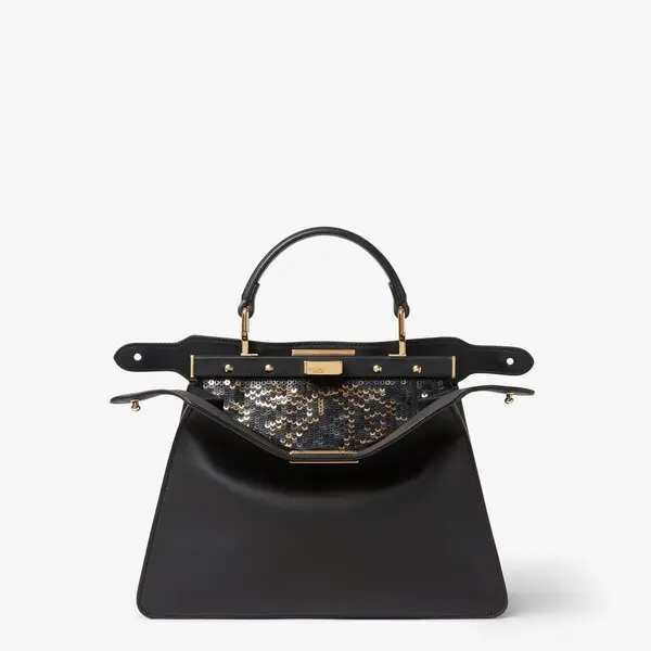Fendi Peekaboo® Iseeu Small Black Leather Bag Embroidered With Sequins - [black]